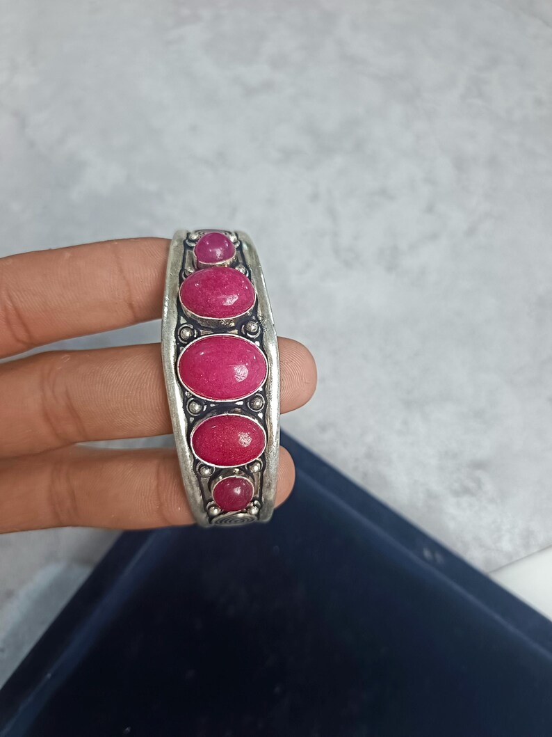 Natural RUBYSTONE Bangle, RUBYSTONE Cuff, Adjustable Bangle, Brass ...