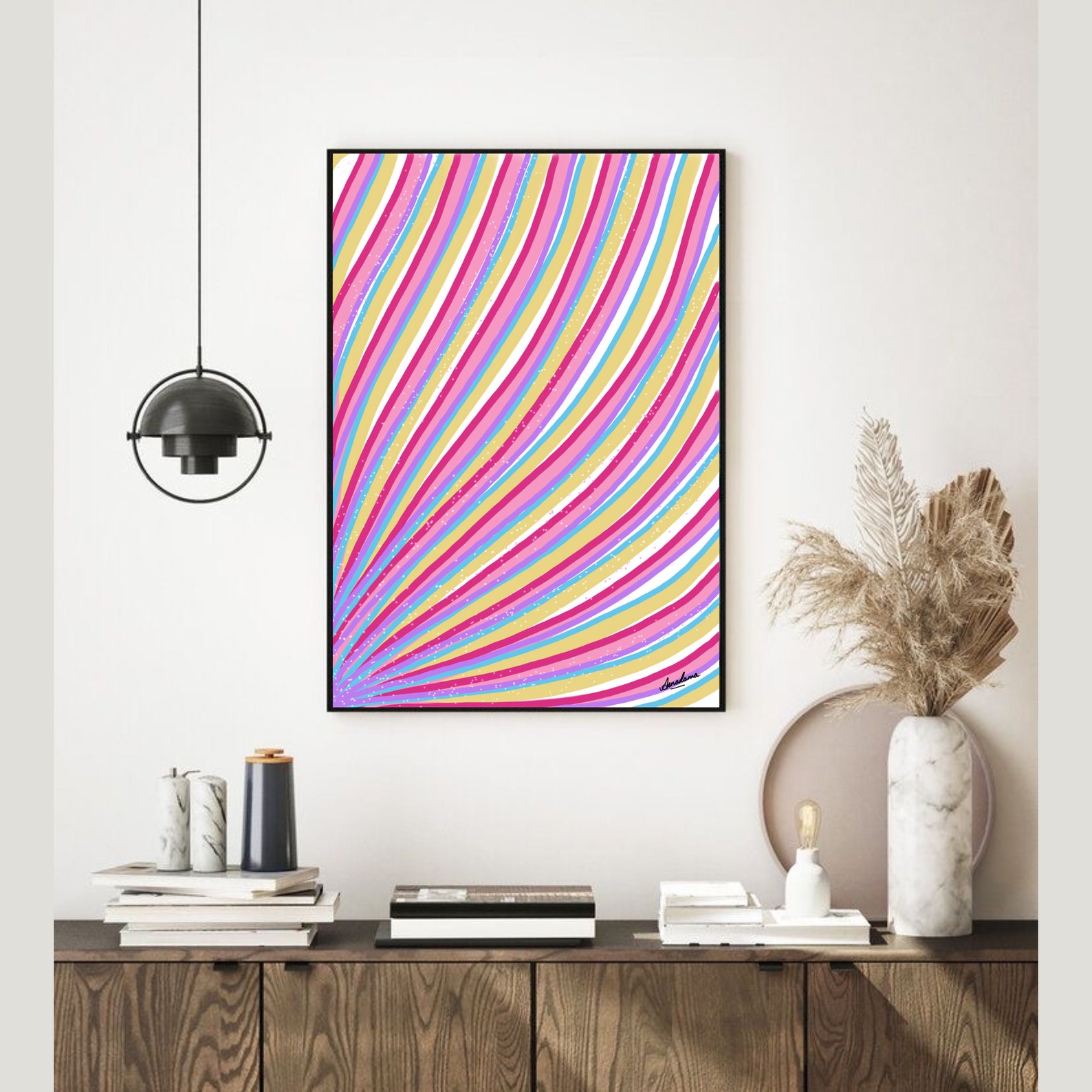 Abstract colourful line art line drawing print line art | Etsy