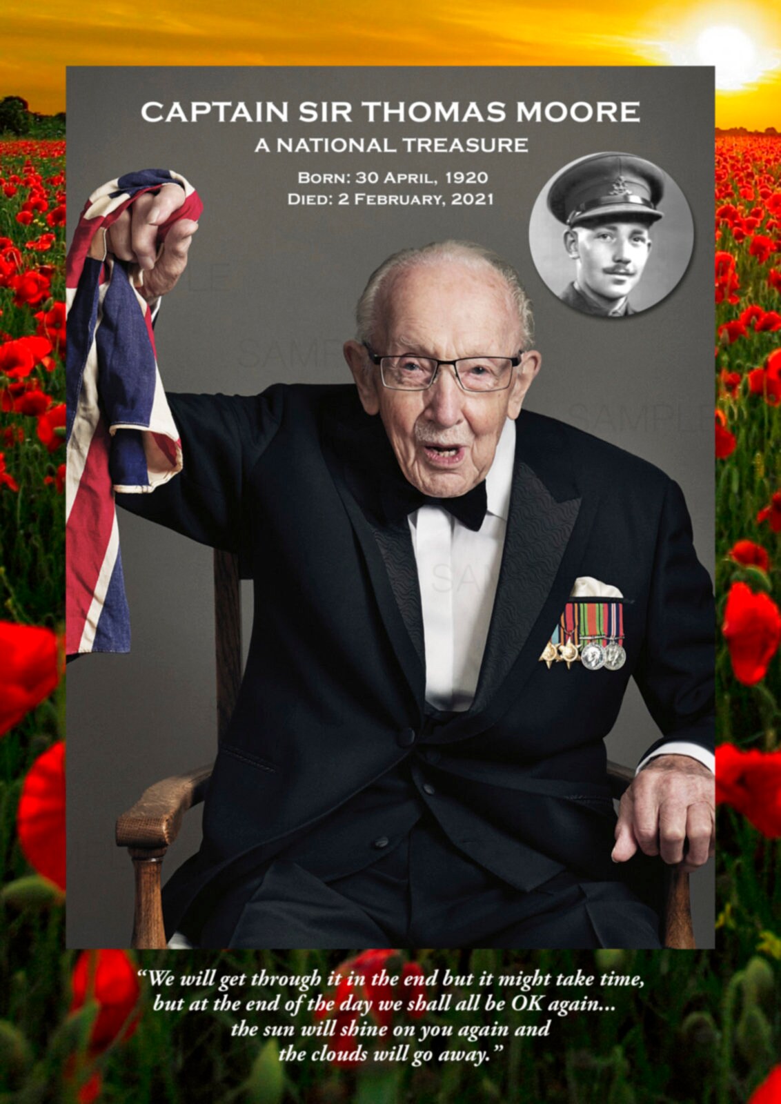 Captain Tom Moore Poster Wall Art Memorabilia - Signed (copy) #14 - (A4 ...