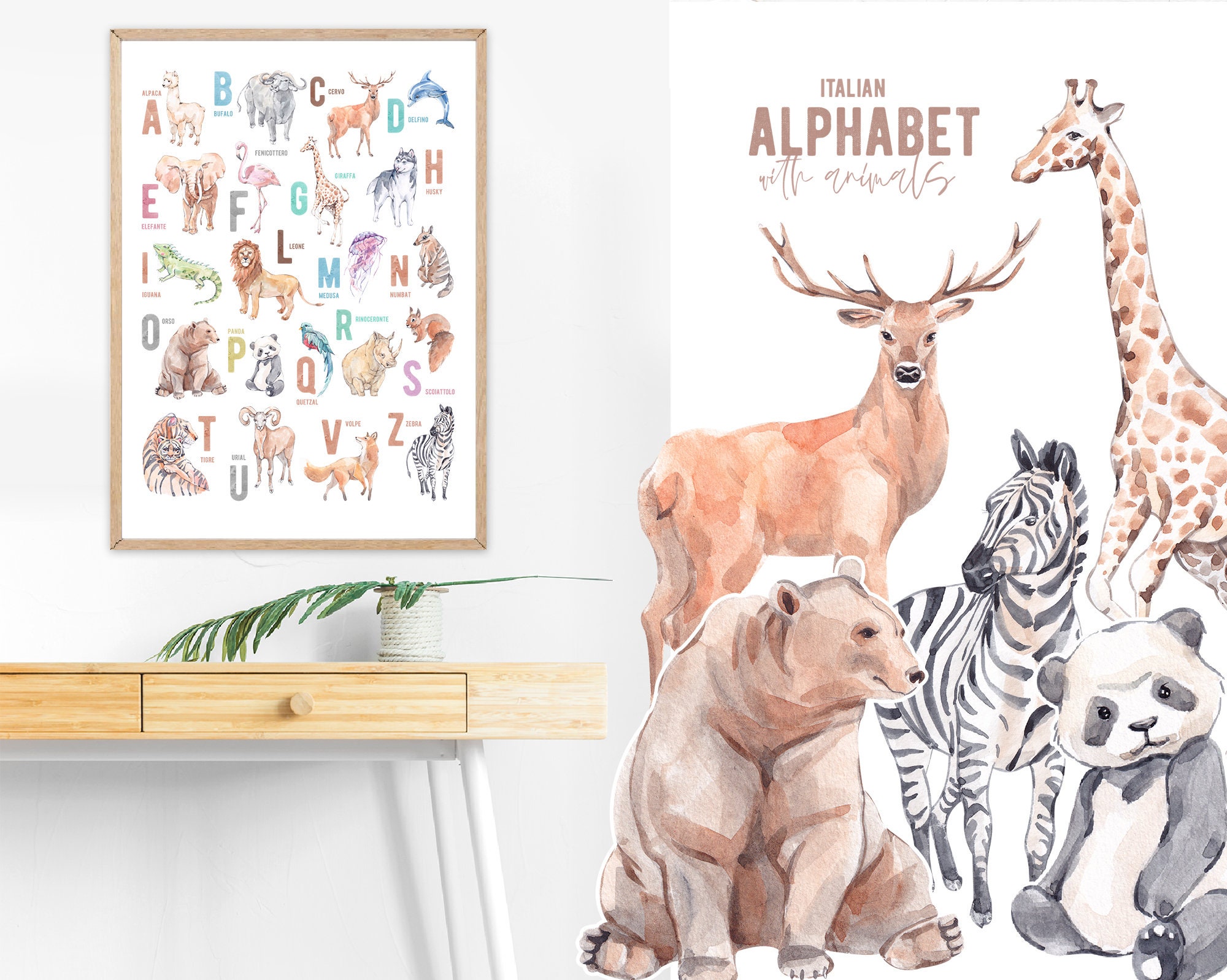 Italian Alphabet with AnimalsWatercolor animal | Etsy