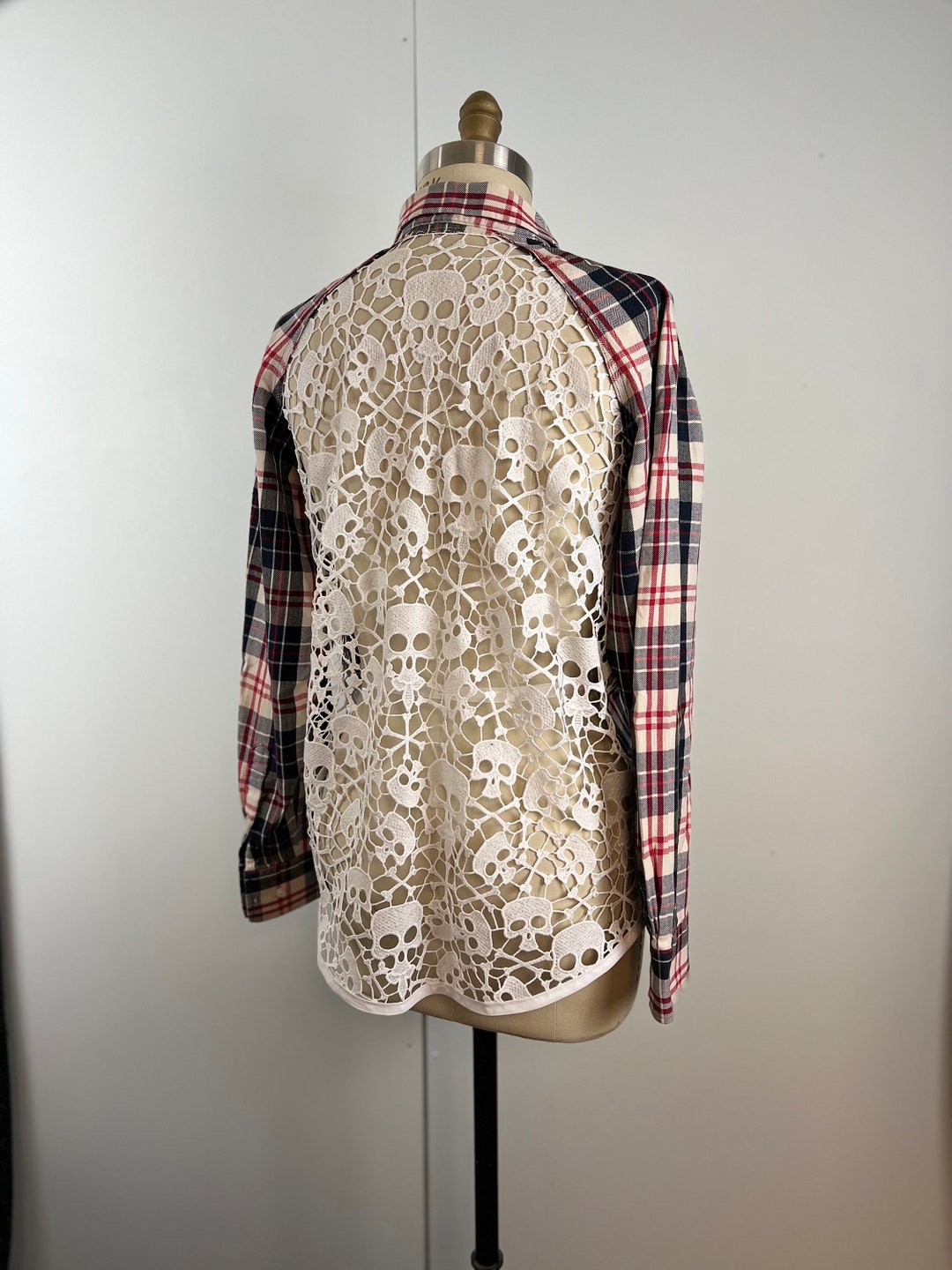 Vintage Upcycled Flannel Shirt With Skull Lace Back Panel. Reworked ...