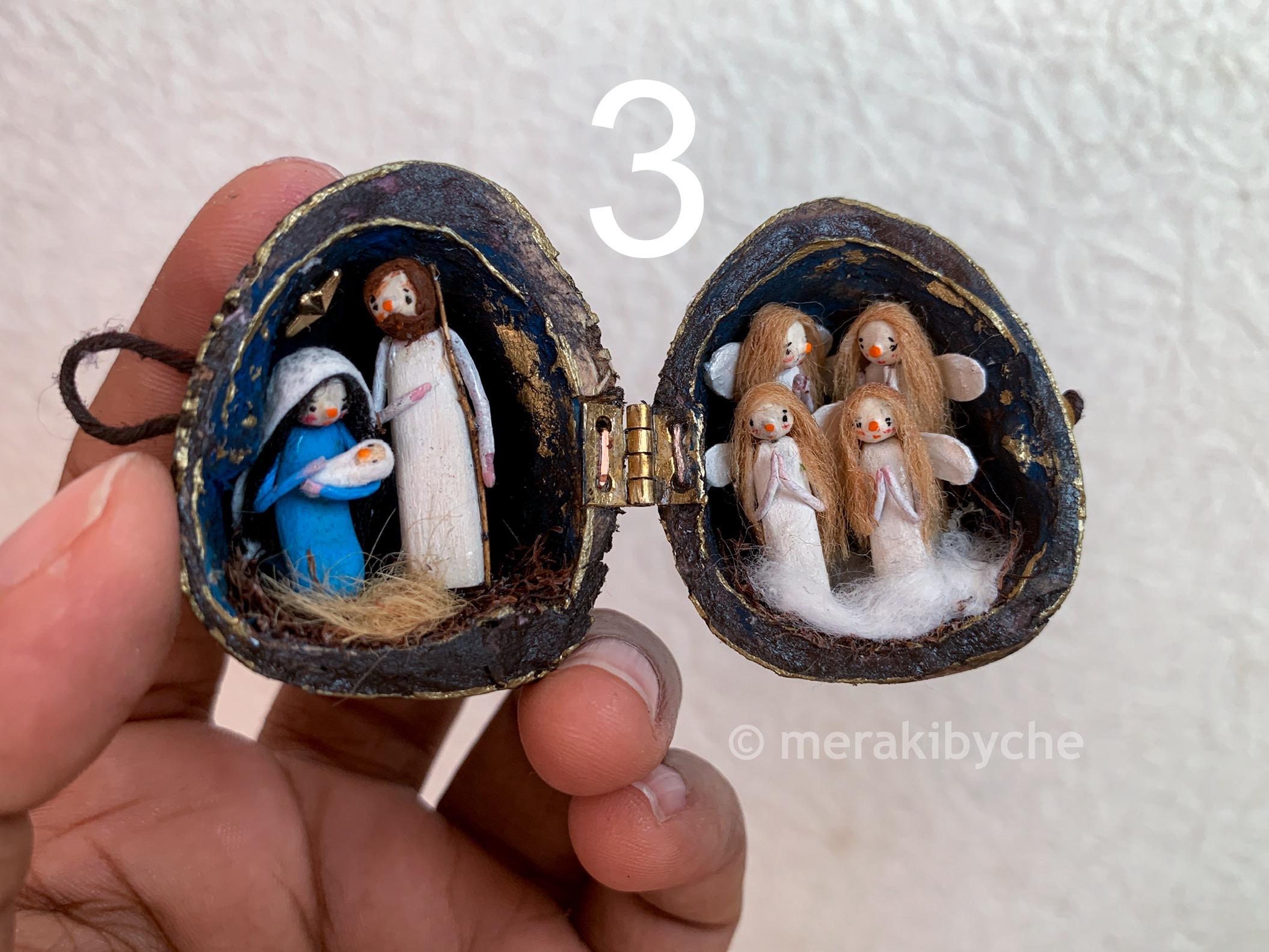 Miniature Nativity Scene in a Nutshell, Walnut Art, Tiny Nativity ...