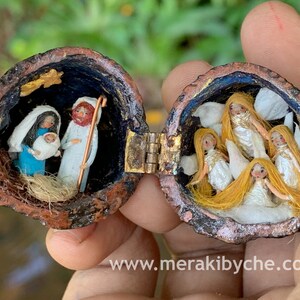 Miniature Nativity Scene in a Nutshell, Walnut Art, Tiny Nativity ...