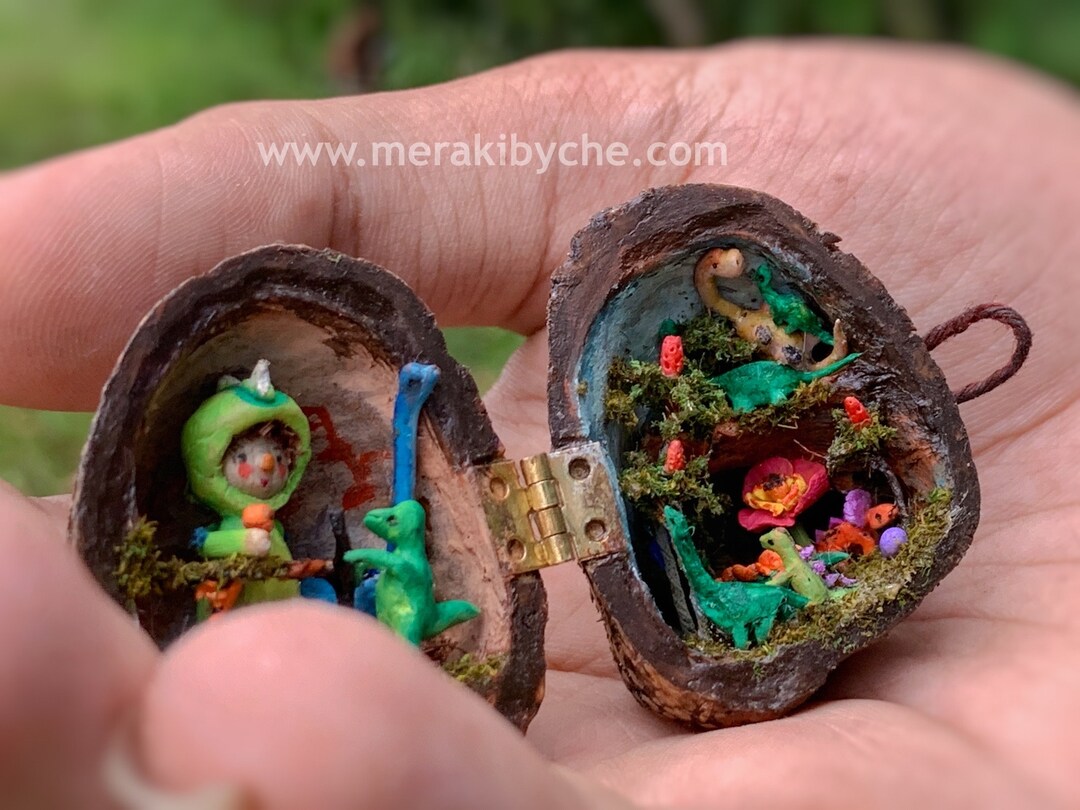 Dinosaur Diorama in a Nutshell, Miniature Dinosaurs and a Tiny Dino Boy ...
