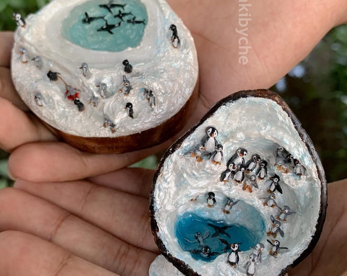 Miniature Penguin Diorama in a Nutshell, Resin Penguin Diorama ...