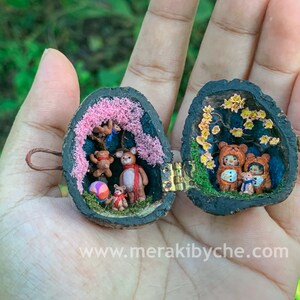 Miniature Bear Family Diorama Inside a Nutshell Walnut Shell Diorama ...