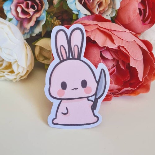 Adorable Bunny With Knife Waterproof Glossy Vinyl Sticker | Etsy