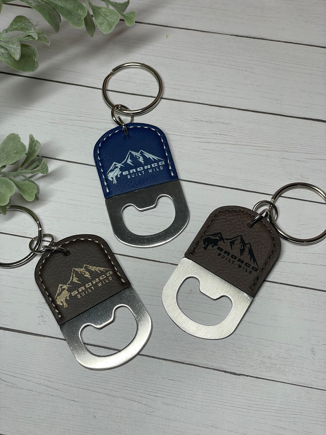 Ford Bronco PU Leather Beer Bottle Opener Keychain Laser Engraved ...