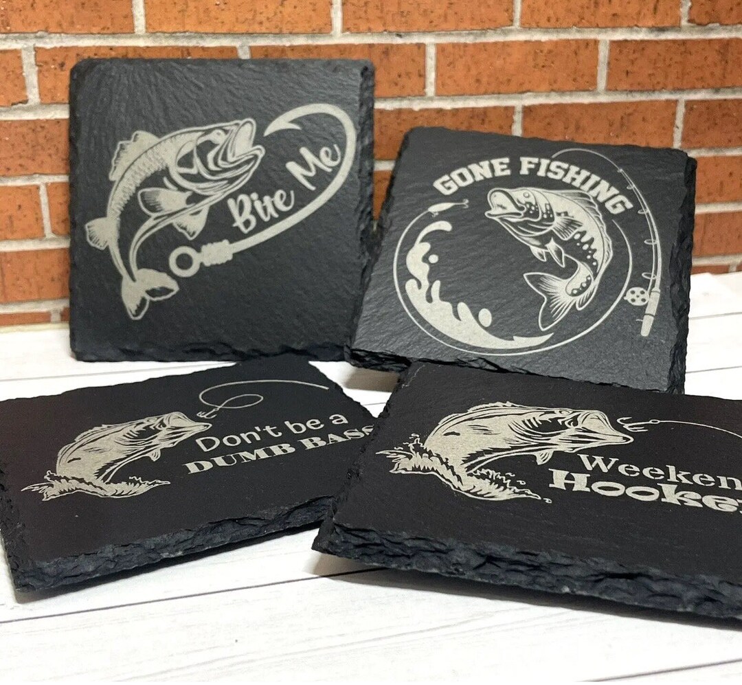 Bass Fishing Slate Coasters, Set of 4 Fishing Coasters, Funny Drink ...