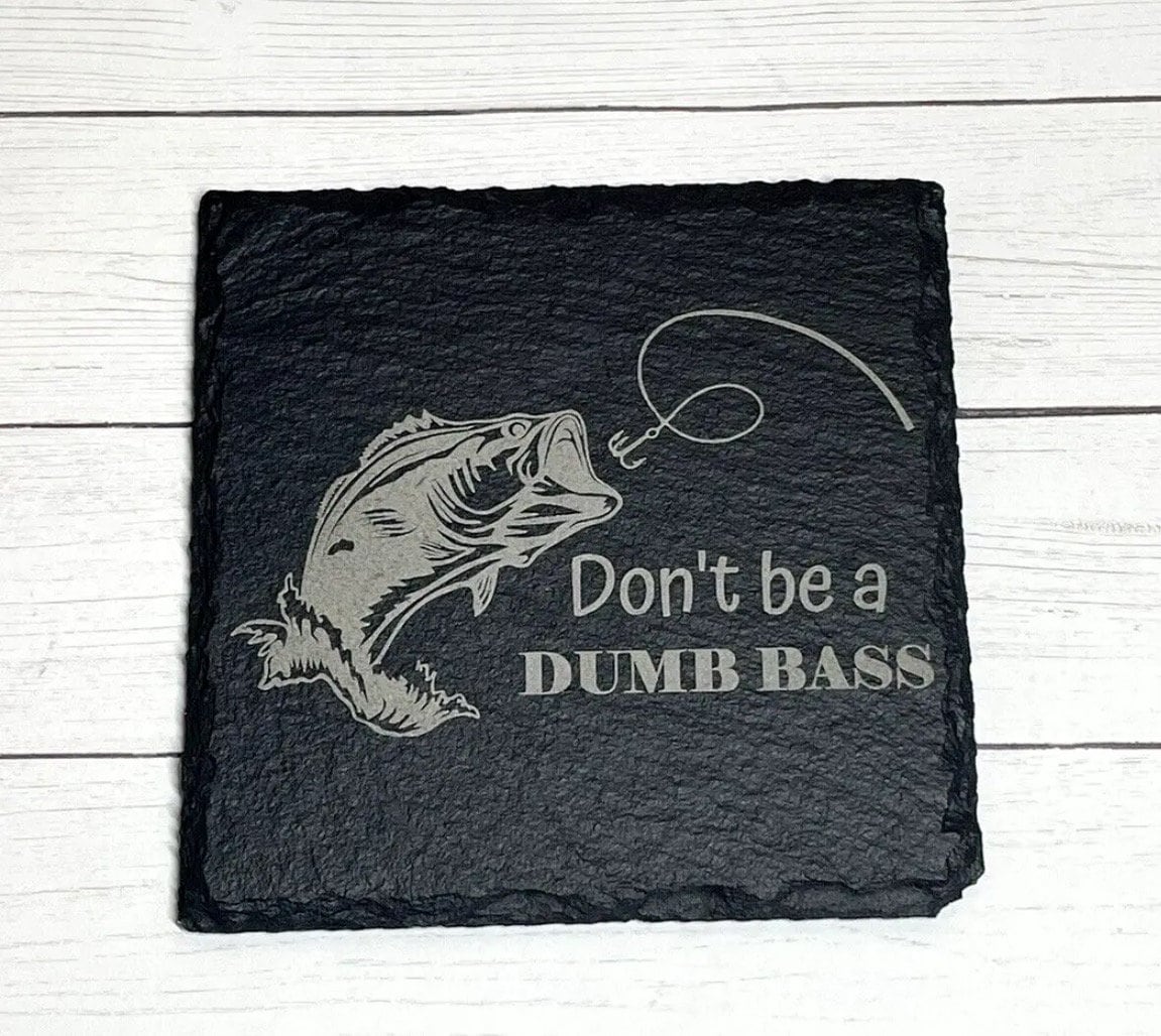 Bass Fishing Slate Coasters, Set of 4 Fishing Coasters, Funny Drink ...