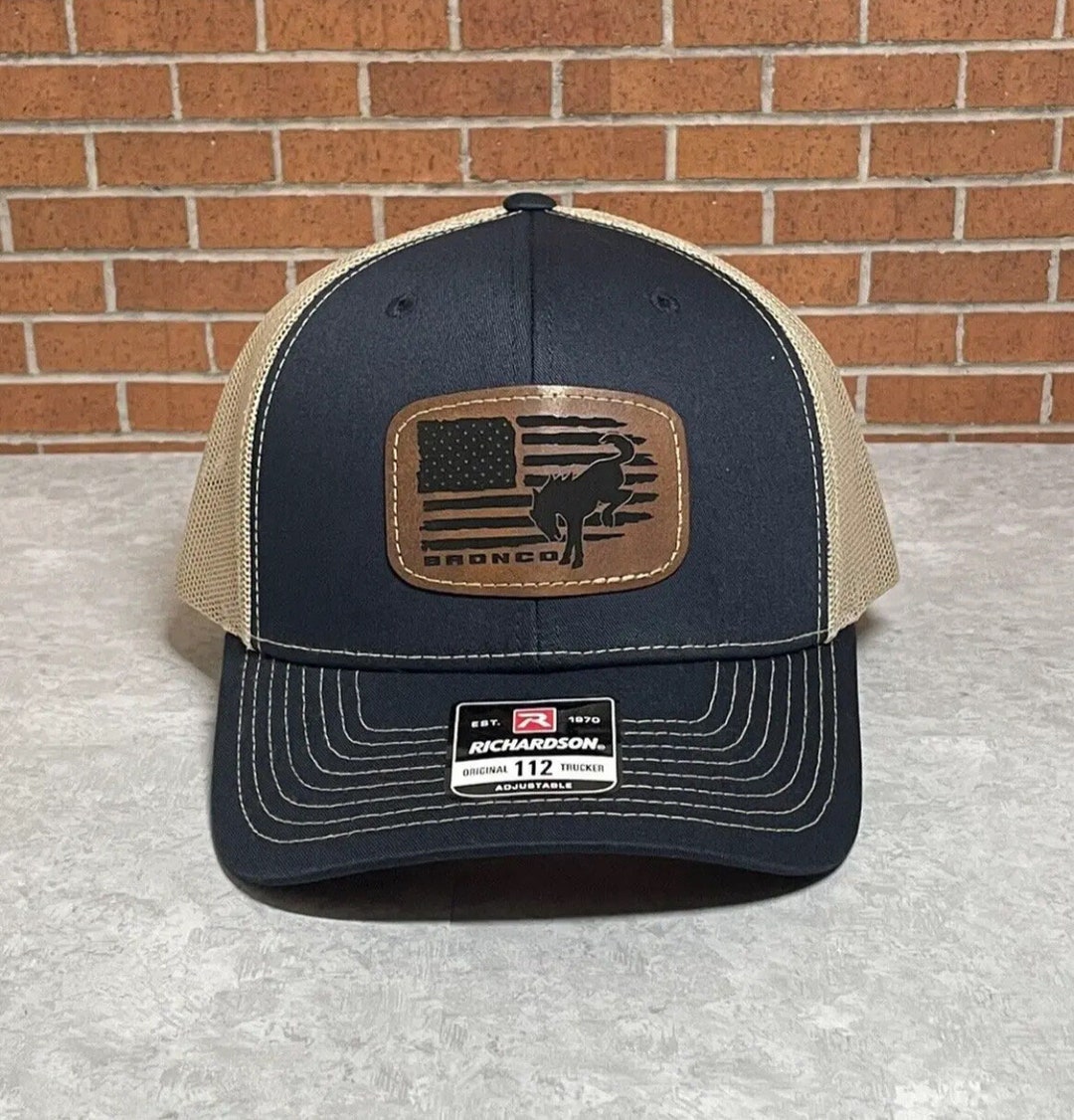 Richardson 112 Ford Bronco USA Flag Leatherette Patch Trucker Hat ...