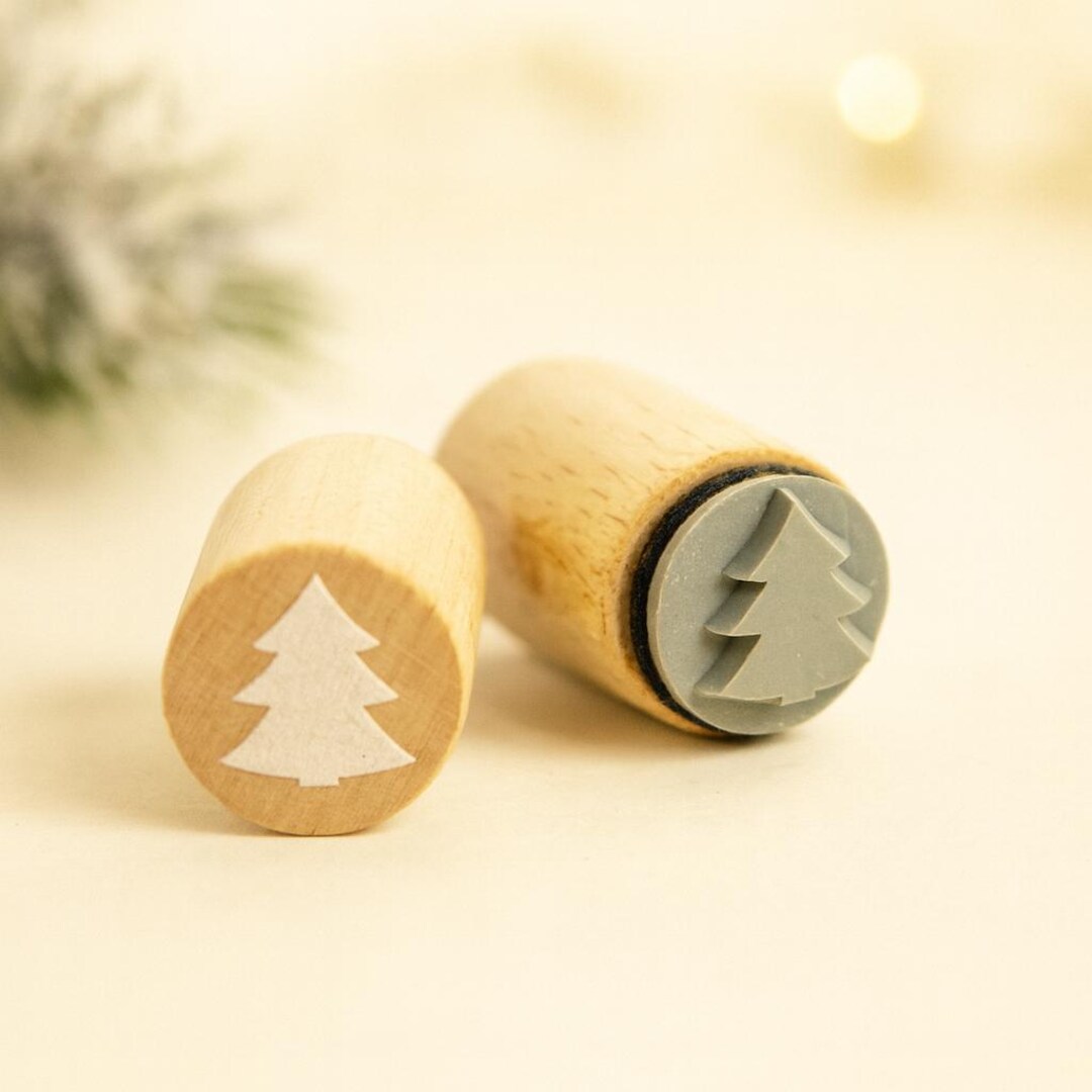 Rubber Stamp Christmas Tree – Mini Wood Stamp Ø 1.5 Cm | Holiday Craft ...