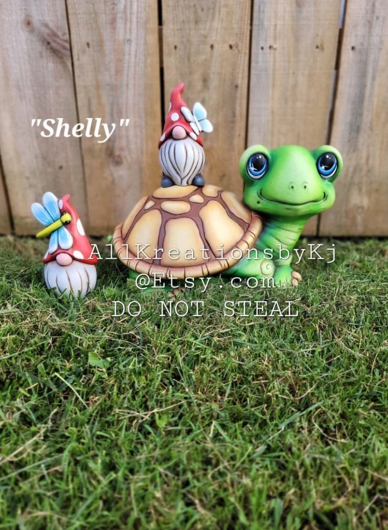 Ceramic Turtle With Gnomes, Clay Magic Turtle, Clay Magic Gnome ...