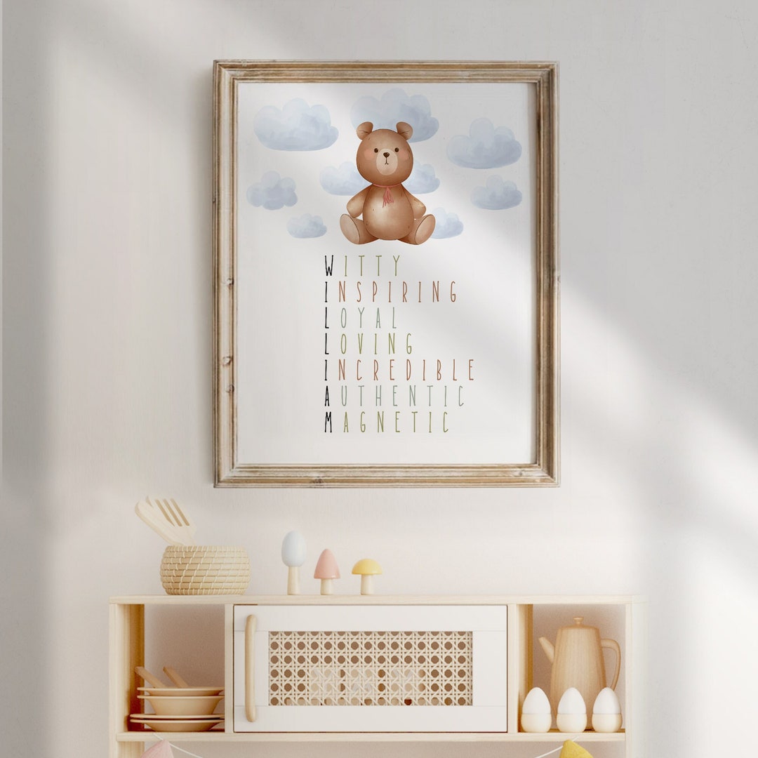 Editable, Bear and Toys Acrostic Name, Wall Art, Canva, Positive ...