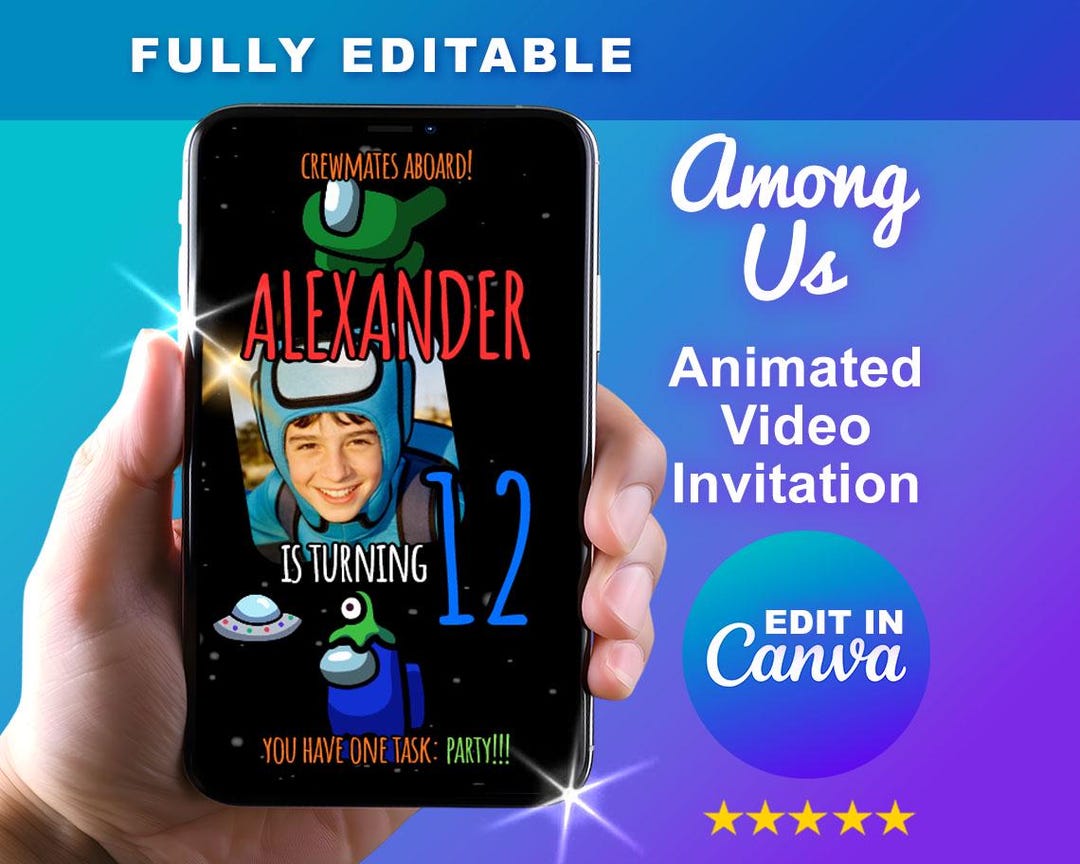 Among Us Editable Birthday Video Invitation, Edit in Canva, Instant ...