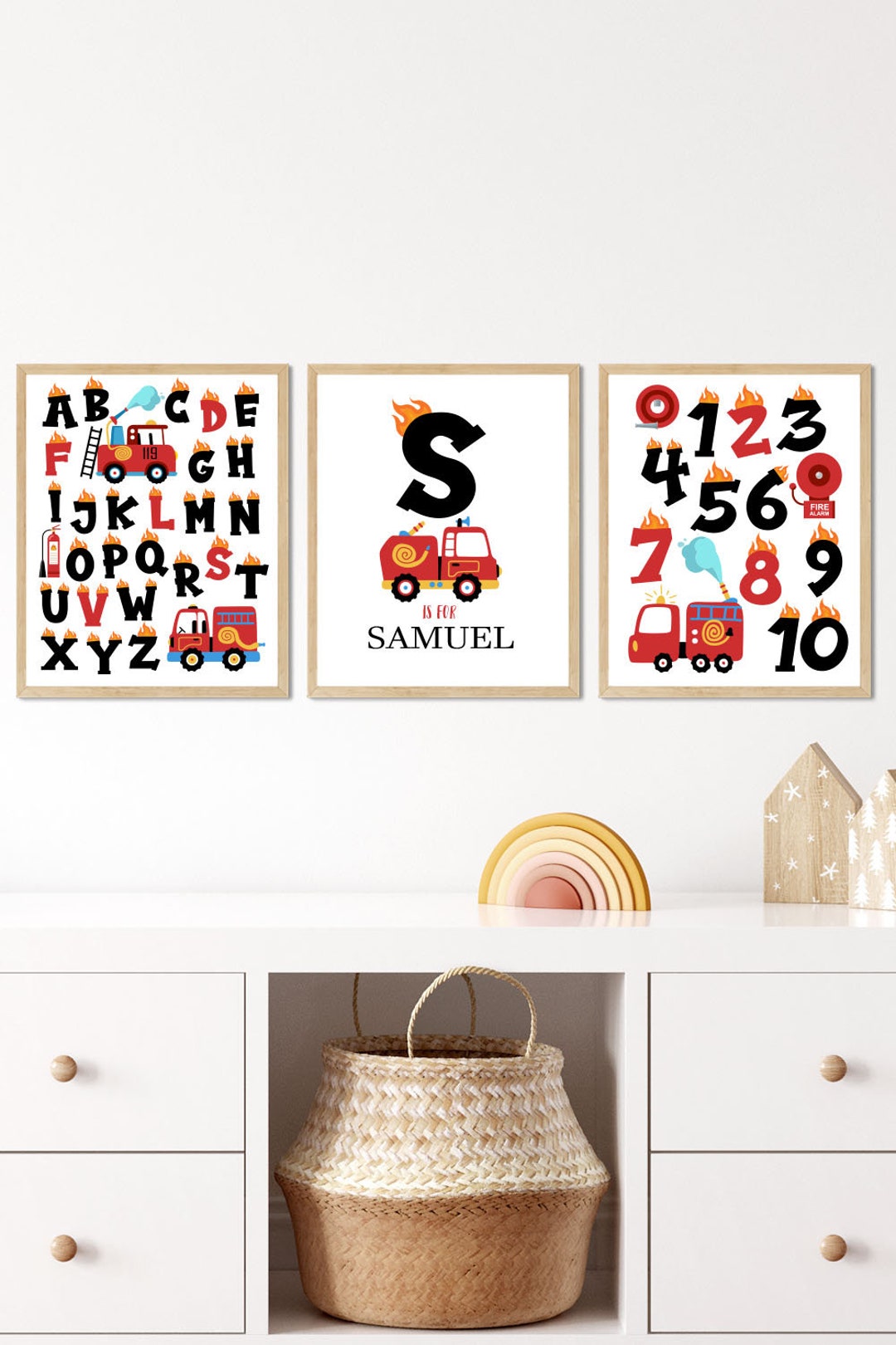 Fireman Fire Trucks Alphabet Numbers 3 Print Set With Custom - Etsy