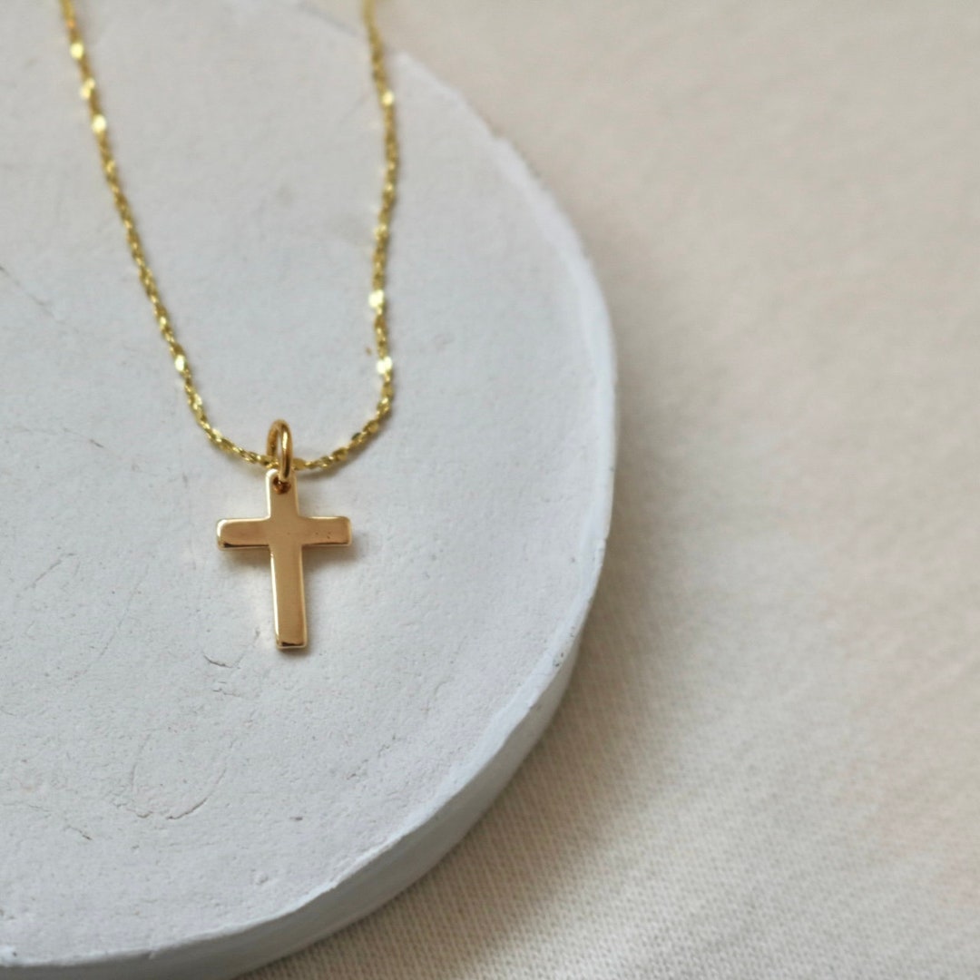 18k Gold Plated Necklace With Tiny Cross Charm Dainty Cross Necklace ...