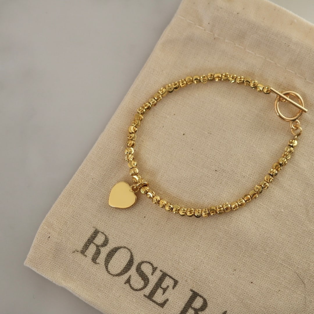 Gold Heart Charm Bracelet Dainty Heart Bracelet Bracelet With Heart ...