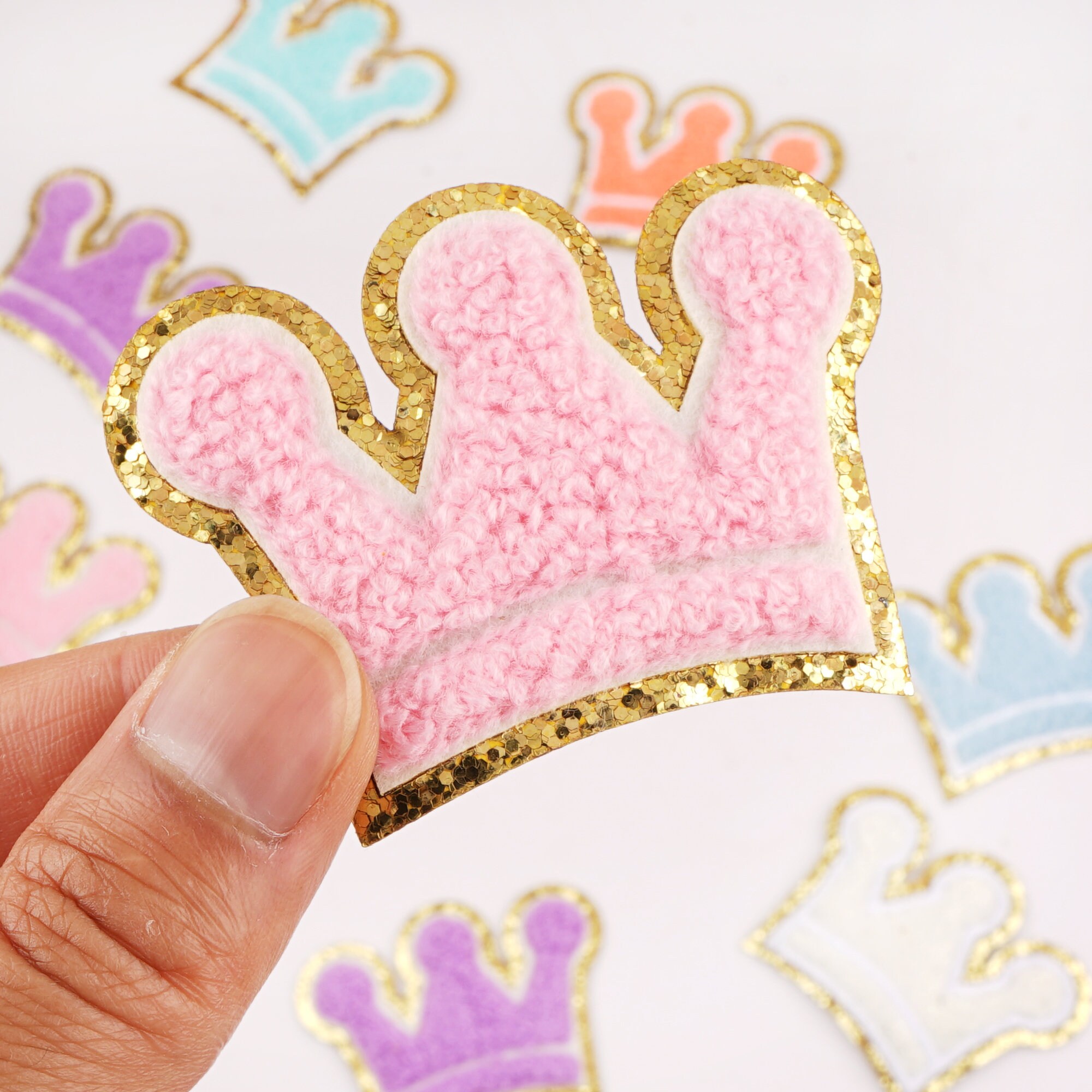 NEW Pink Crown Chenille Patches,crown Iron on Chenille Glitter Patch,embroidered Crown Badge ...