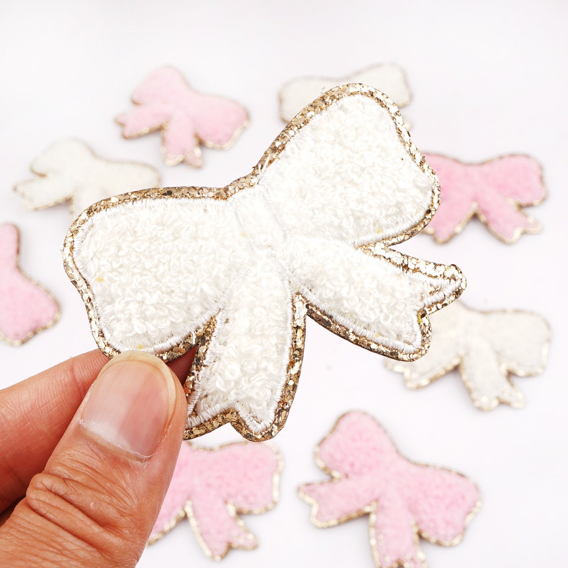 Chenille Bow Patches,bow Iron on Chenille Glitter Patch,bow Patch Embroidered Badge Patch for T ...