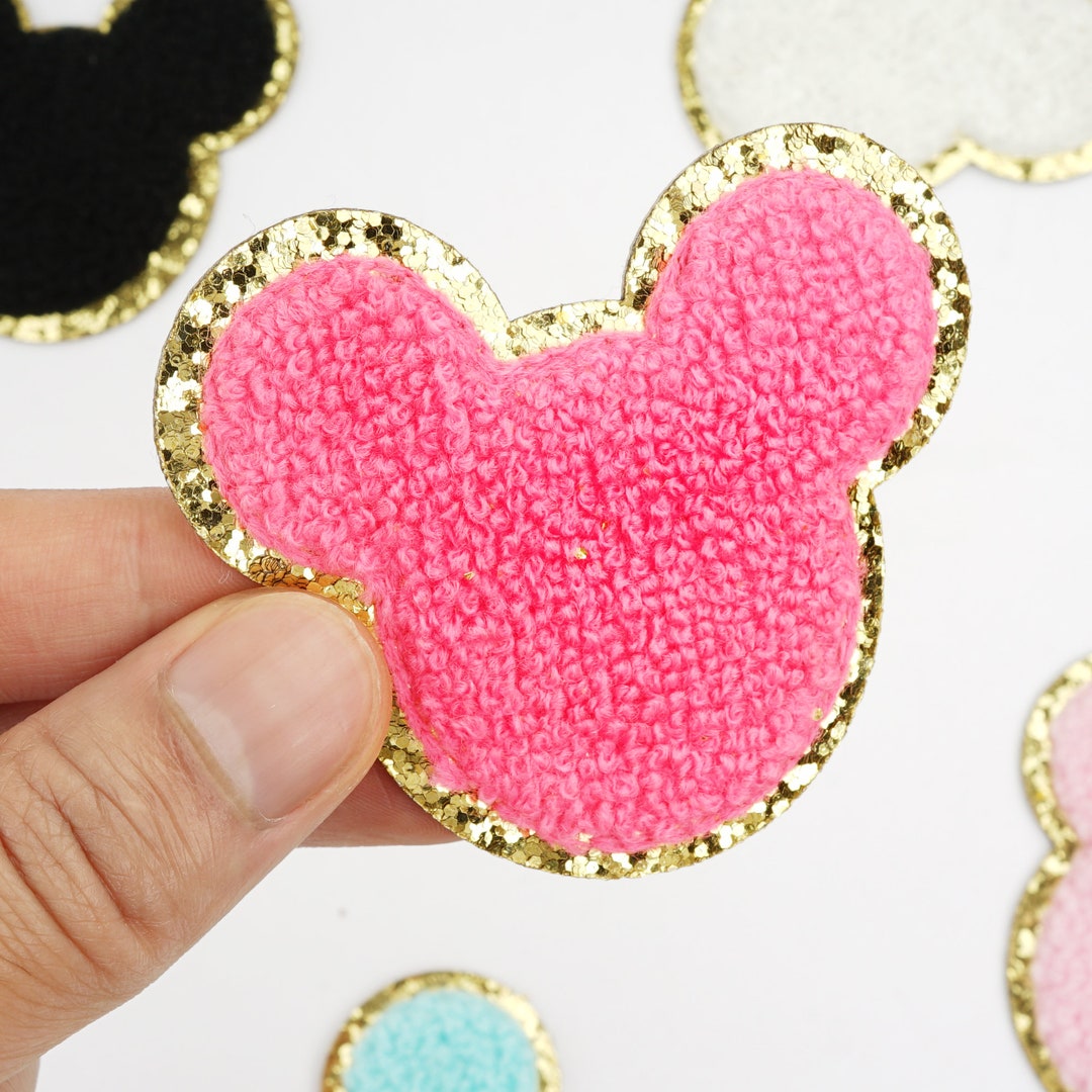 Mickey Chenille Patches,disney Patches,iron on Minnie Mouse Ears Patch,gold Glitter Patch ...