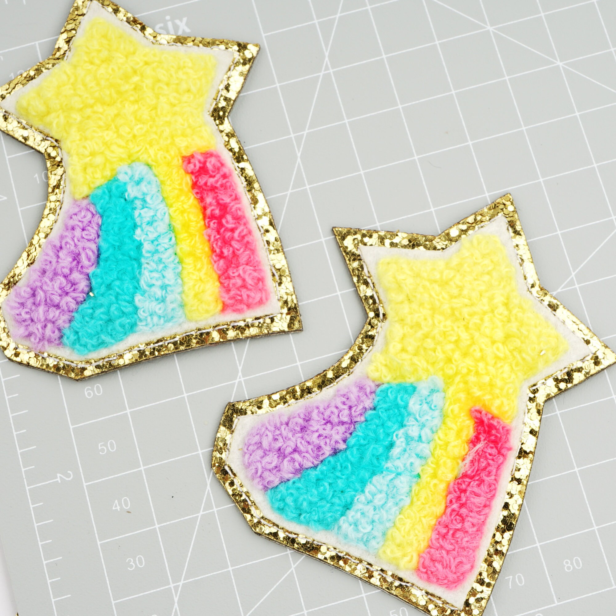 Glitter Rainbow Chenille Patch,rainbow Star Chenille Patch Gold Rim ...