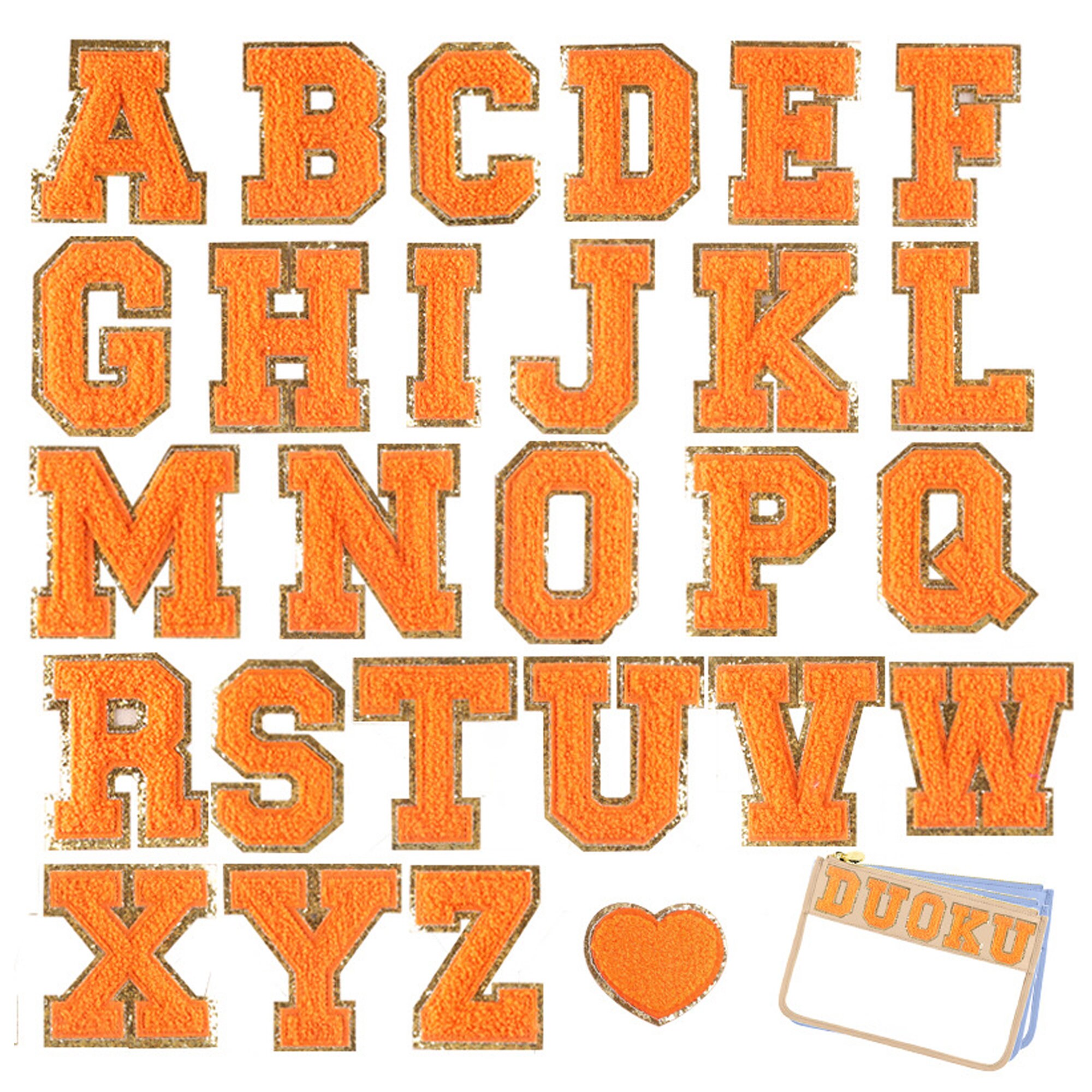 Orange Embroidered Letters Chenille Iron on Patch,chenille Letters Patch,iron on Patch Applique ...
