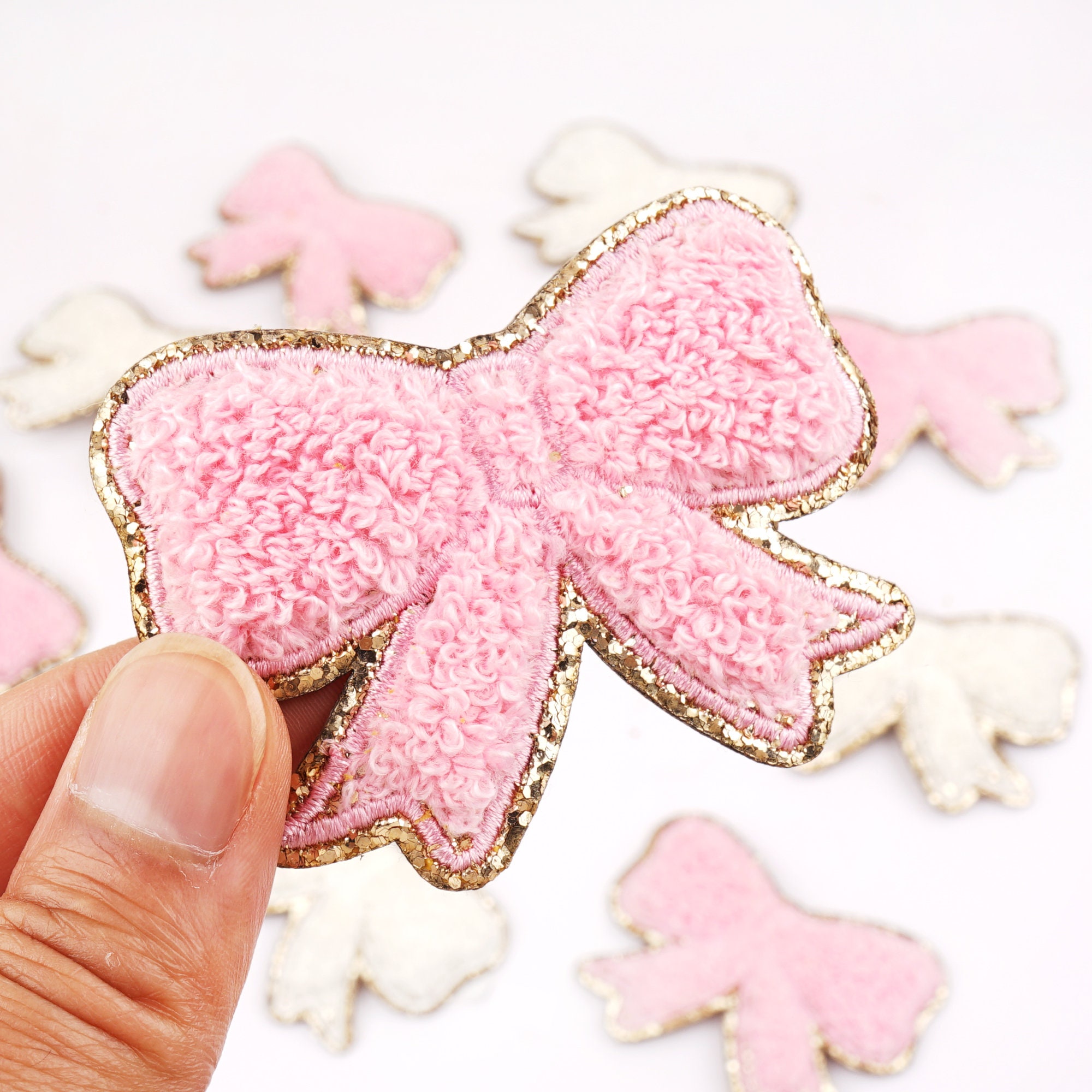 Chenille Bow Patches,bow Iron on Chenille Glitter Patch,bow Patch ...