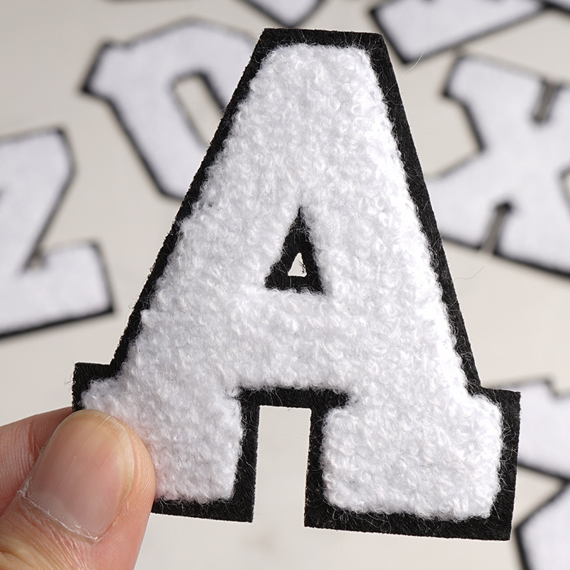 White Chenille Letters,varsity Letter Iron on Patch,black Background ...