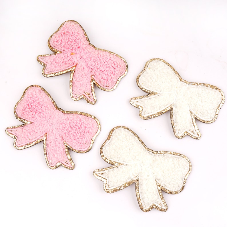 Chenille Bow Patches,bow Iron on Chenille Glitter Patch,bow Patch Embroidered Badge Patch for T ...