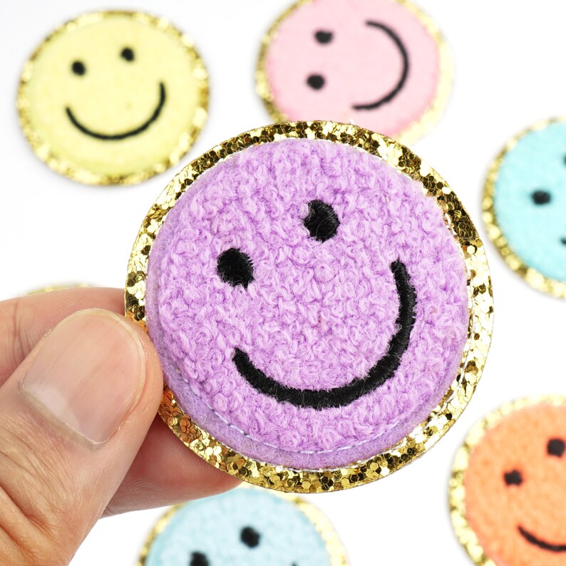 Chenille Smiley Face Patchglitter Smiley Face Patchemoji - Etsy
