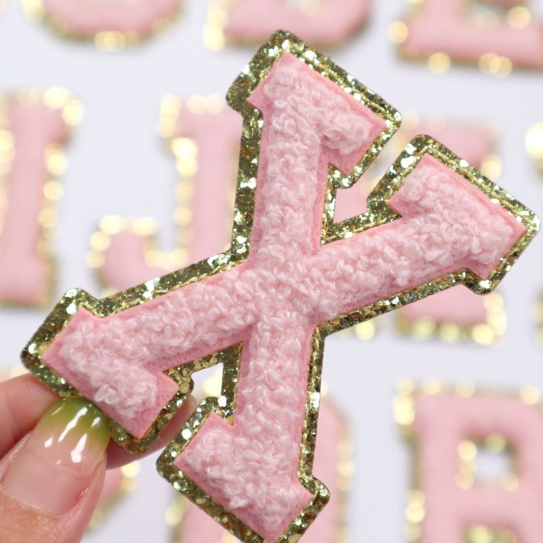 Pink Chenille Embroidery Letter Self-adhesive Patches English Letter ...