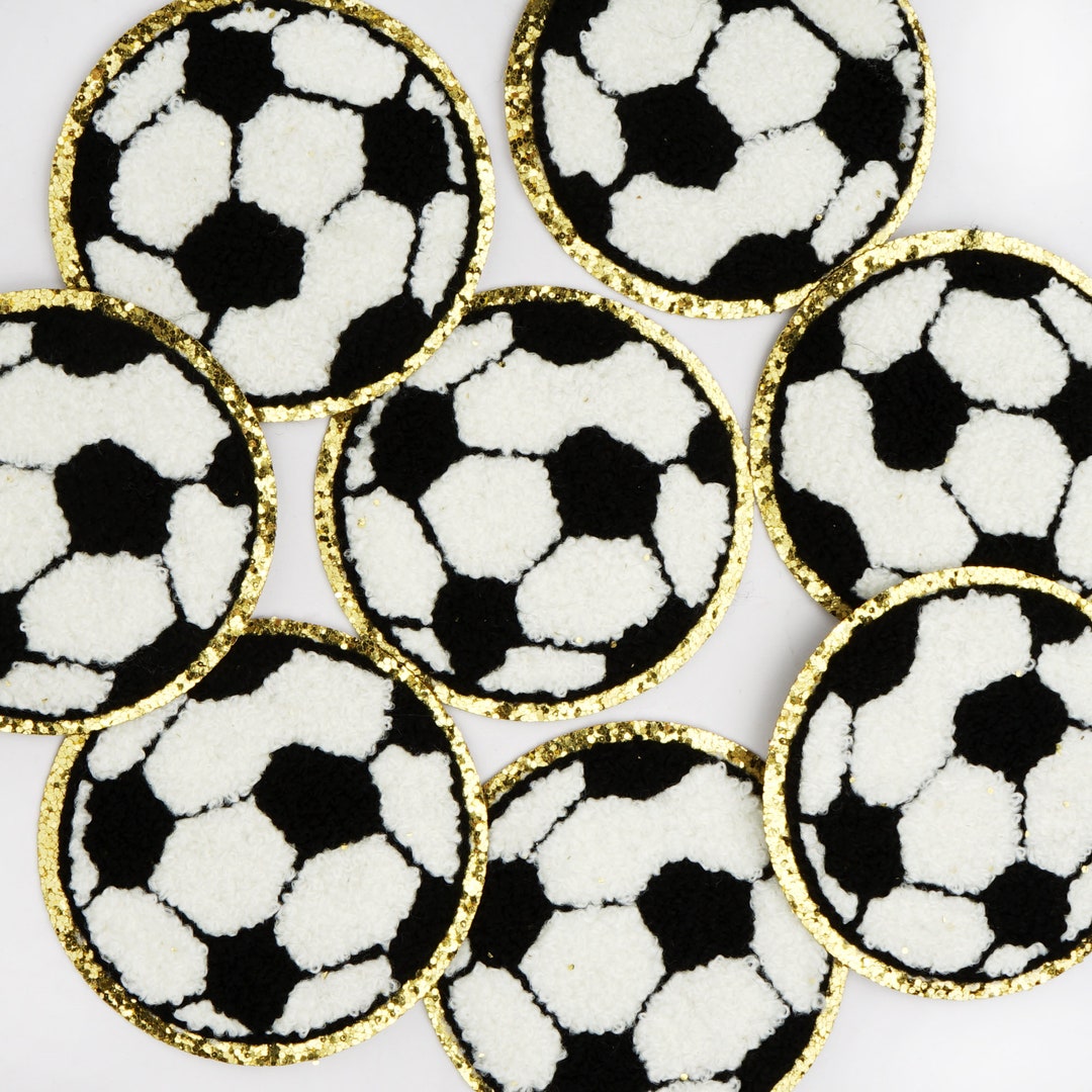 Soccer Iron on Patch,chenille Soccer Gold Glitter Patch,futbol Chenille ...
