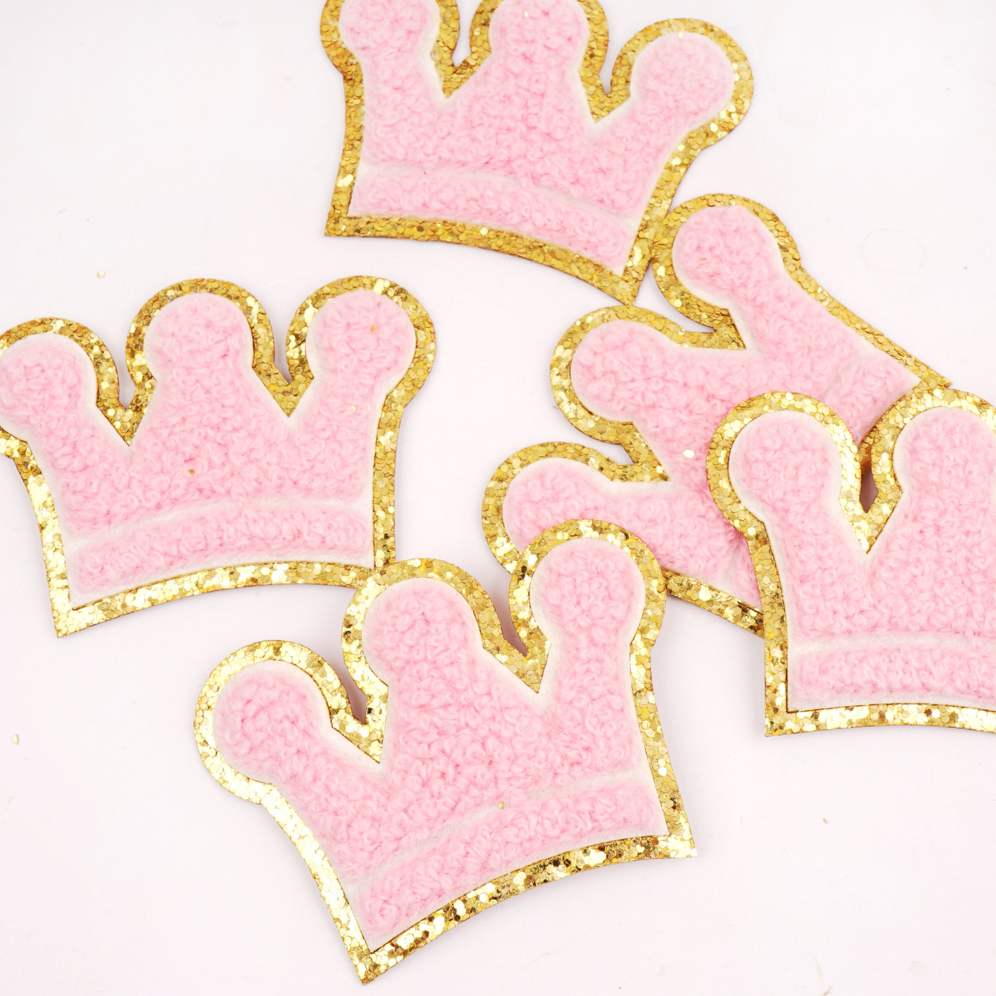 NEW Pink Crown Chenille Patches,crown Iron on Chenille Glitter Patch,embroidered Crown Badge ...
