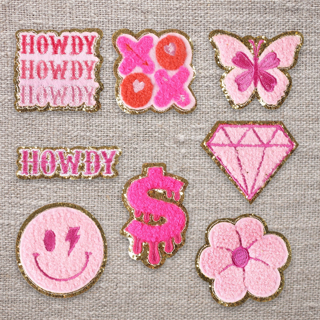 NEW Pink Chenille Glitter Patches,pink Iron on Patch,butterfly Ironing ...