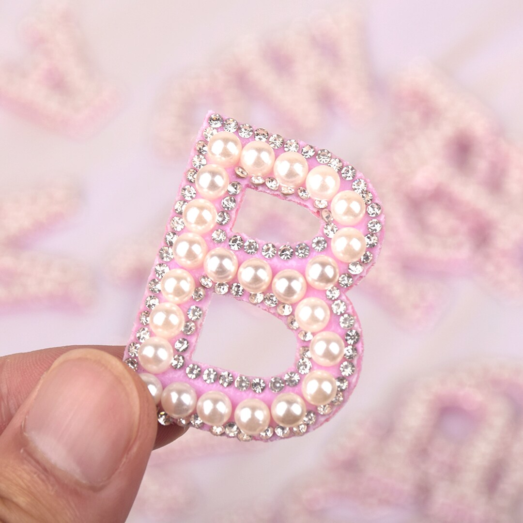 Pink Pearl Rhinestone Glitter Letter Patches,rhinestone Letters Iron on ...