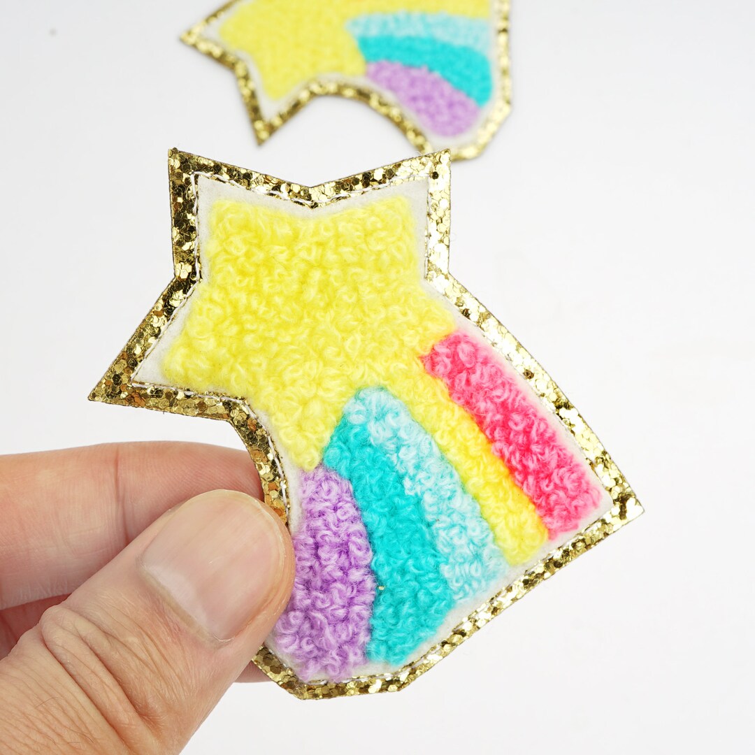 Glitter Rainbow Chenille Patch,rainbow Star Chenille Patch Gold Rim ...