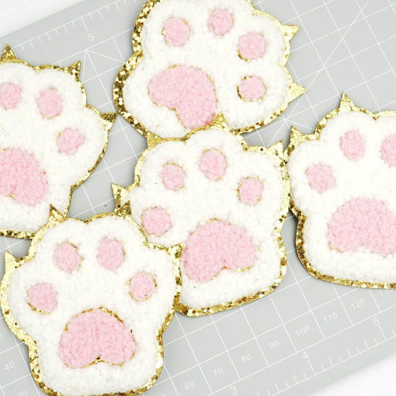 Chenille Pink Paw Patches,small Paw Print Pink,paw Chenille Patch Gold ...