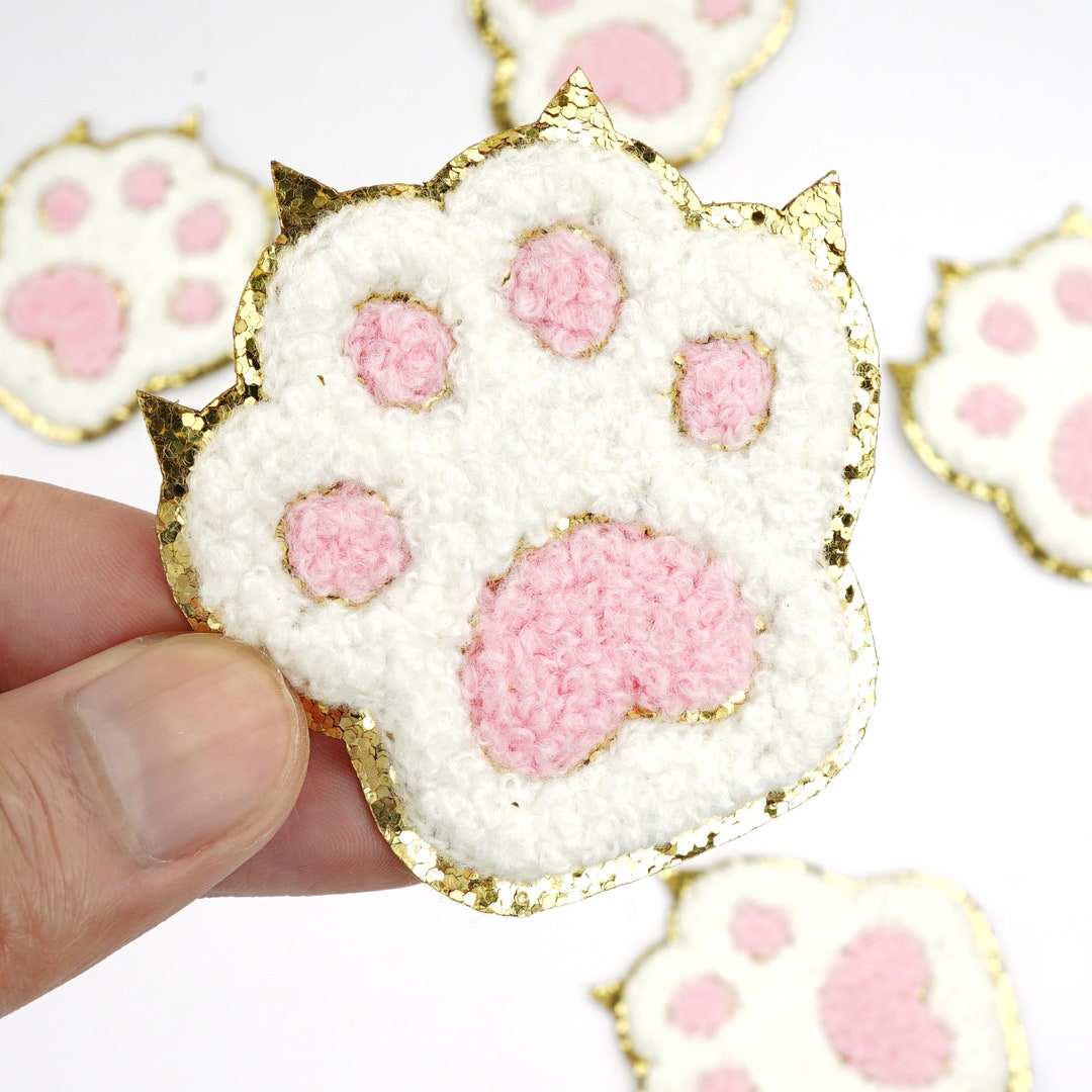 Chenille Pink Paw Patches,small Paw Print Pink,paw Chenille Patch Gold ...