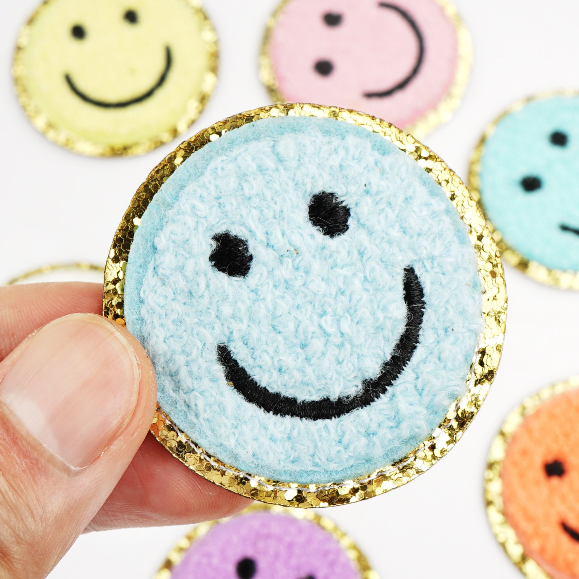 Chenille Smiley Face Patchglitter Smiley Face Patchemoji - Etsy