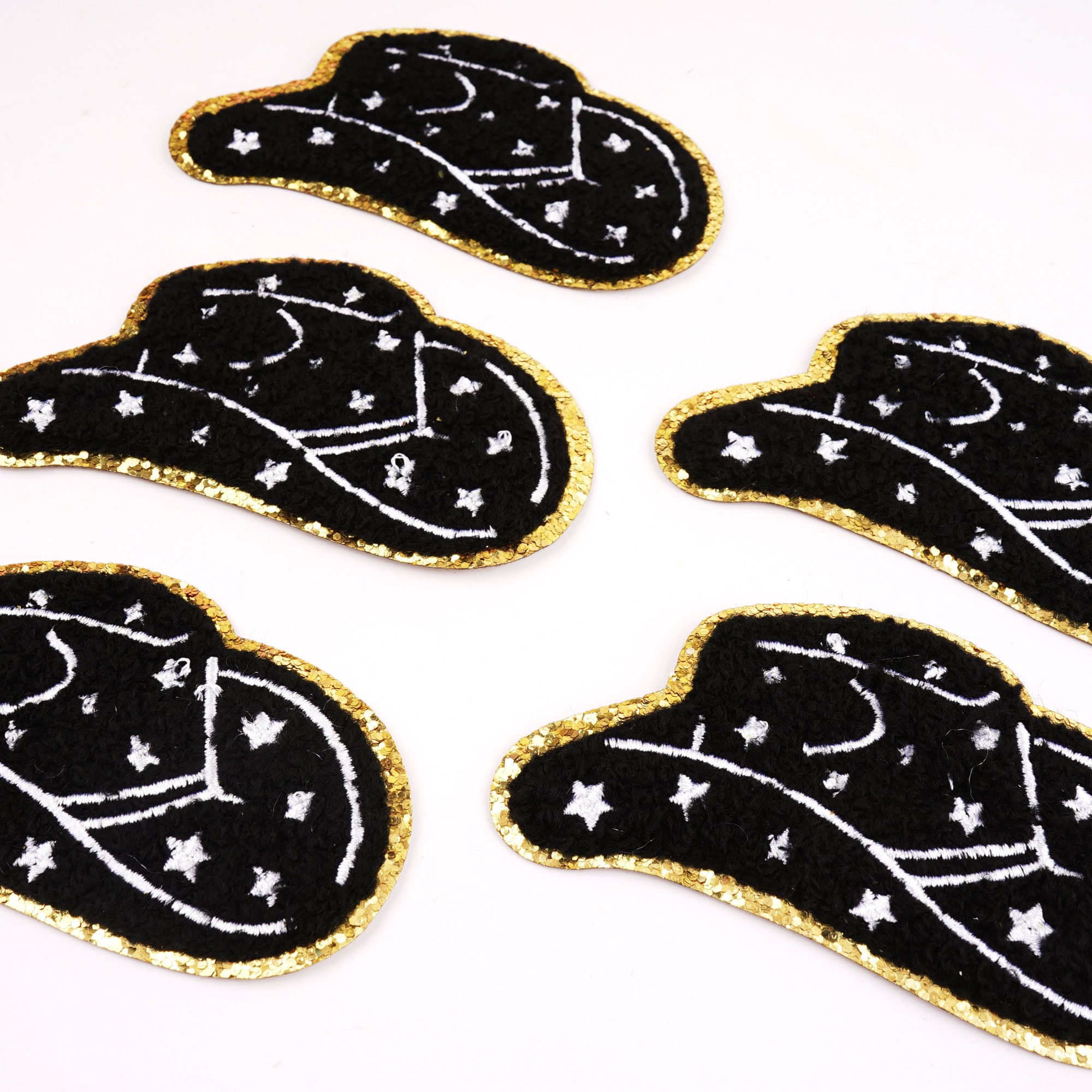 Chenille Black Cowboy Hat Patches,cowboy Hat Iron on Chenille Glitter ...