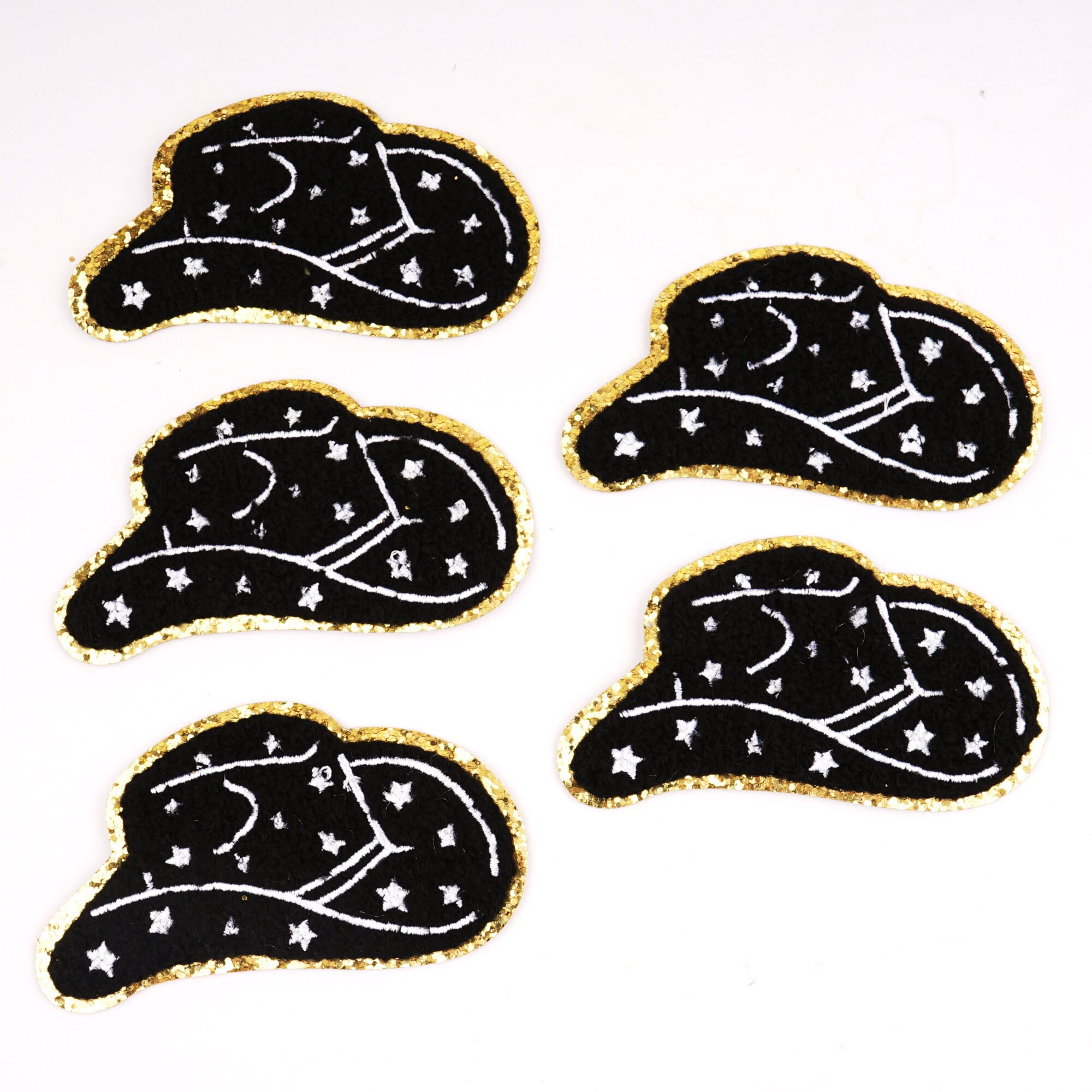 Chenille Black Cowboy Hat Patches,cowboy Hat Iron on Chenille Glitter Patch,black Cowboy Hat ...