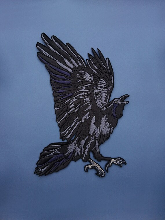 Raven crow patch large embroidered patch black feathers bird | Etsy