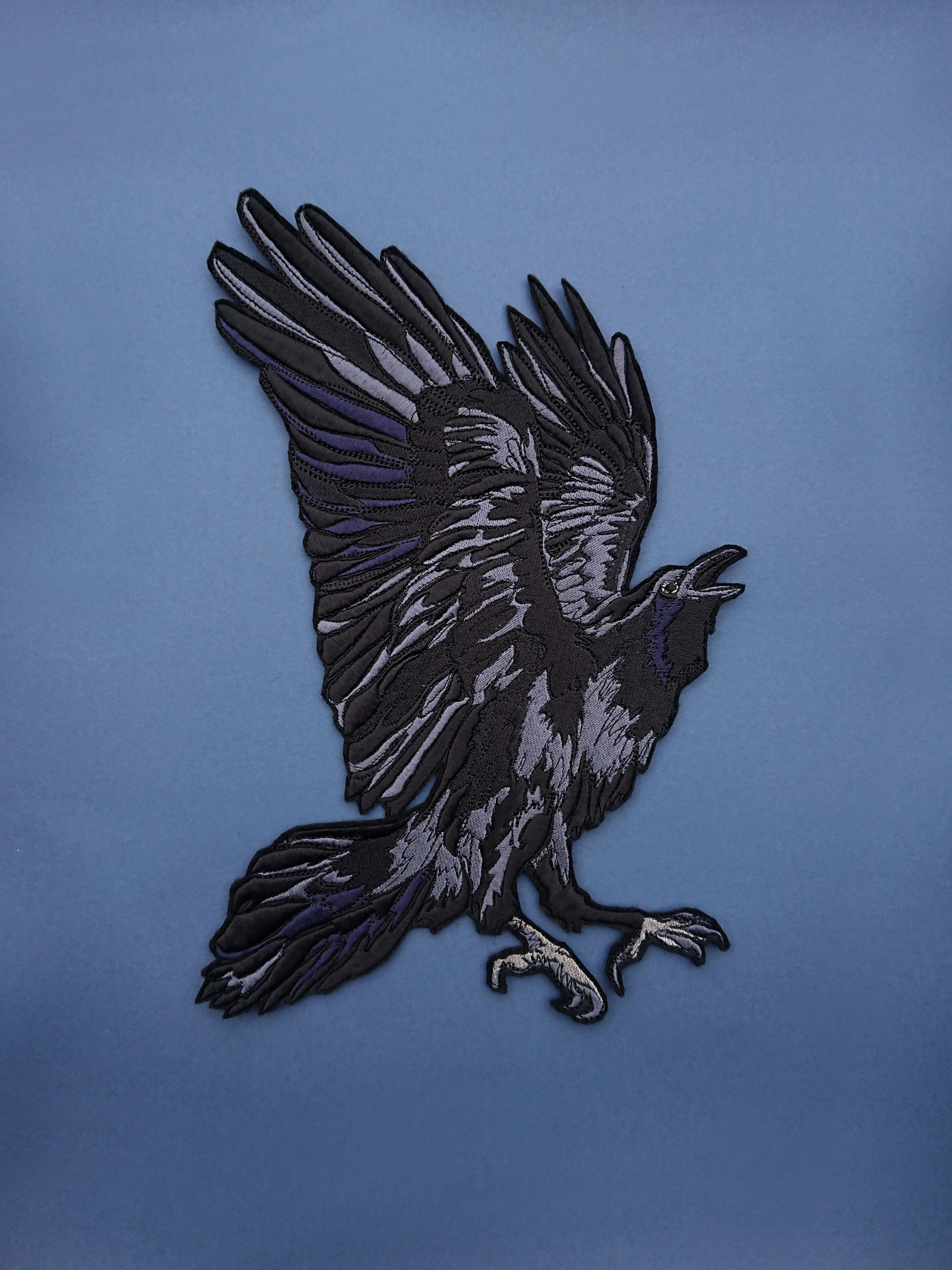 Raven Crow Patch Large Embroidered Patch Black Feathers Bird - Etsy