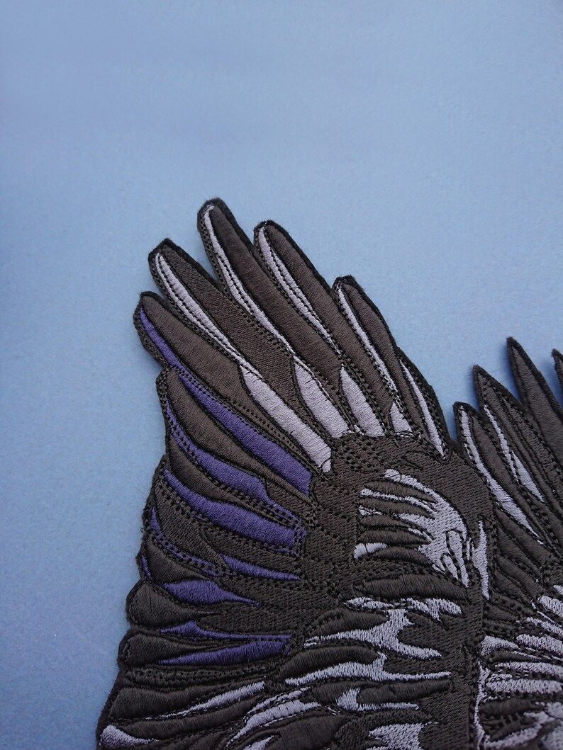 Raven Crow Patch Large Embroidered Patch Black Feathers Bird - Etsy