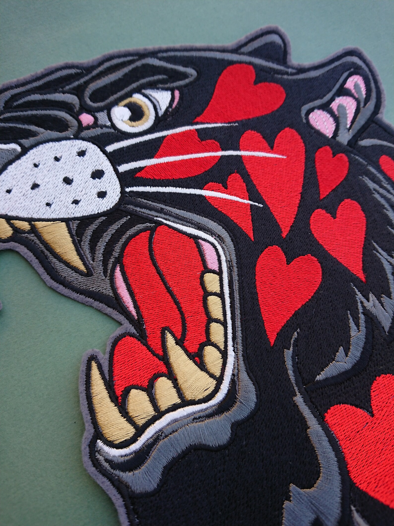 Schwarzer Panther Patch Herzen Aufnäher Stickerei Leopard | Etsy