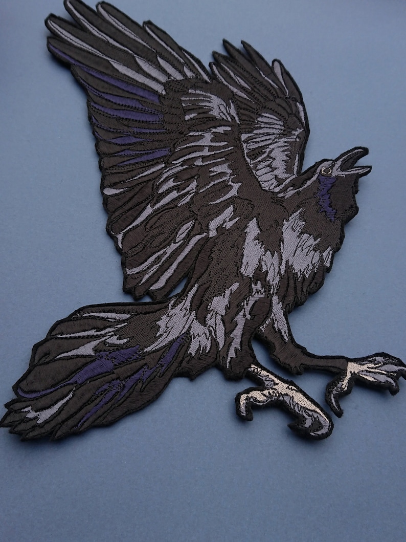 Raven Crow Patch Large Embroidered Patch Black Feathers Bird - Etsy Finland