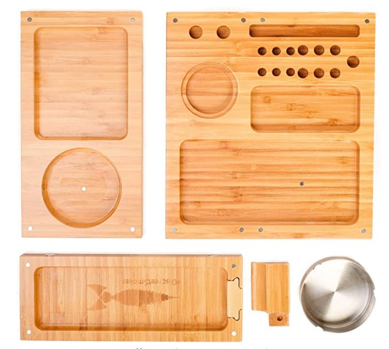 Discreet Smoker Large Bamboo Rolling Tray With Ashtray | Etsy