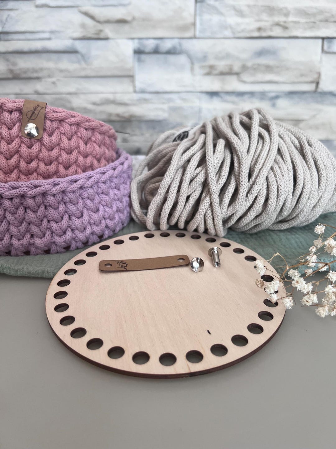 Wooden Bottom for Crochet Basket in a Set With Instructions and Bobbiny ...