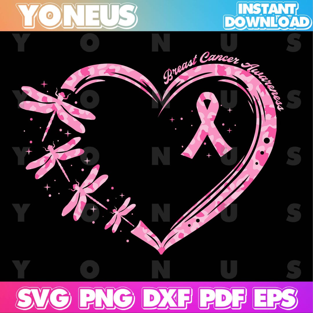 Heart Cancer Ribbons, Pink Heart Svg, Awareness Svg, SVG Digital File ...